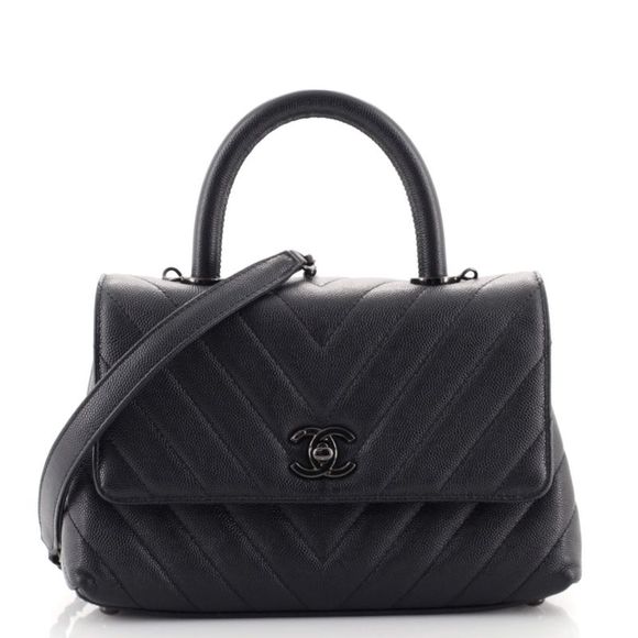 CHANEL | Bags | Chanel So Black Coco Top Handle Bag Chevron Caviar Mini ...